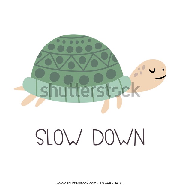 Cute Turtle Lettering Slow Down Vector Stock Vector (Royalty Free ...