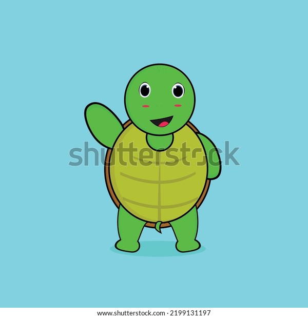 Cute Turtle Standing Tall Waving Hand Stock Vector (Royalty Free ...