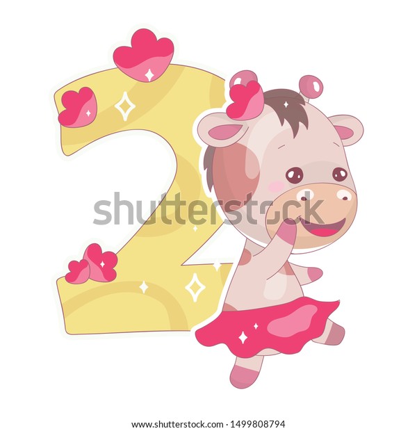 Cute Two Number Baby Giraffe Cartoon Stock Vector (Royalty Free) 1499808794