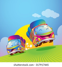 Cute Two Trucks Cartoon Running Be Stock Vector (Royalty Free) 317917445
