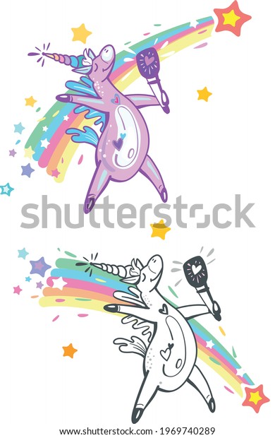 Cute Unicorn Dancing Singing in Microphone Stock Vector (Royalty Free ...