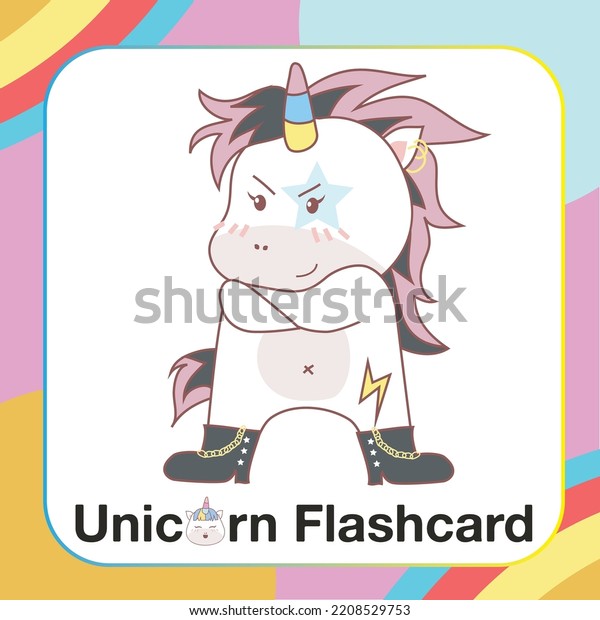 Cute Unicorn Flashcard Children Ready Print: เวกเตอร์สต็อก (ปลอดค่า ...