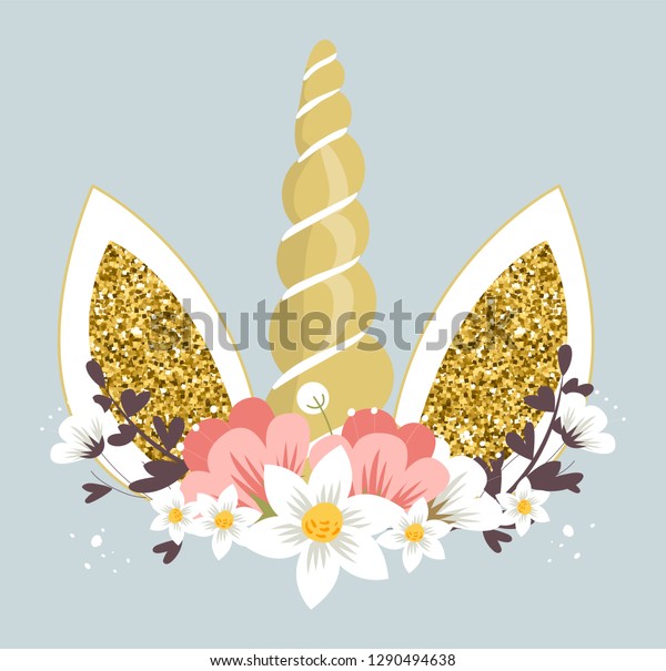 Cute Unicorn Head Flowers Vector Illustration 스톡 벡터(로열티 프리) 1290494638 ...