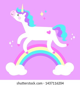 Cute Unicorn Jumping Over Rainbow Stock Illustration 1426945667 ...
