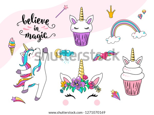 Cute Unicorn Vector Cupcake Dancing Little Stock Vector (Royalty Free ...