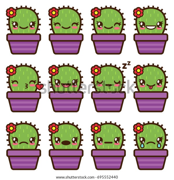 Cute Vector Cactus Emoticons Emojis Set 库存矢量图（免版税）695552440 | Shutterstock