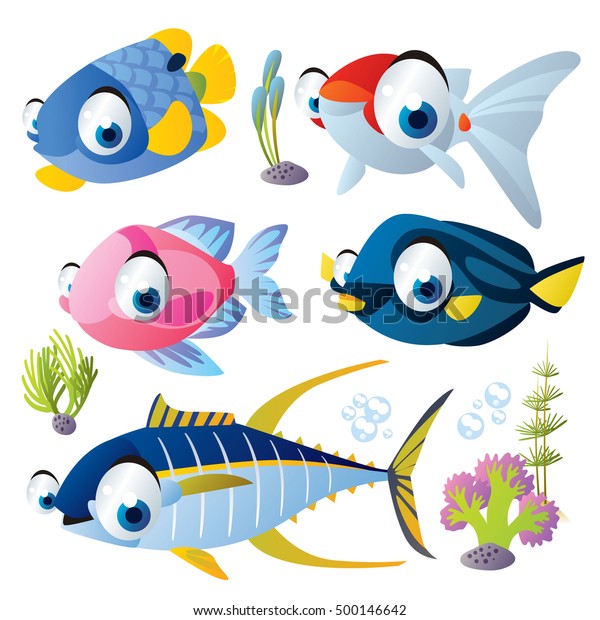 Cute Vector Cartoon Fish Collection Colorful Stock Vector (Royalty Free ...