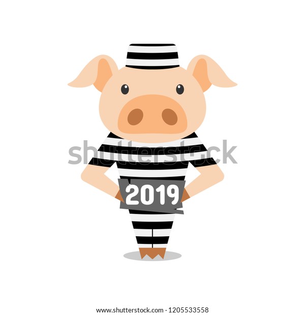 Cute Vector Cartoon Prison Pig Stripes Stock Vector (Royalty Free ...