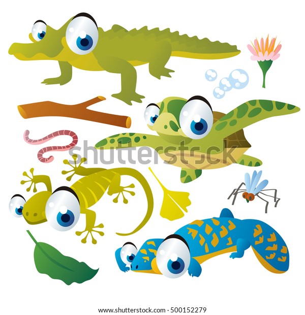 Cute Vector Cartoon Reptile Collection Colorful Stock Vector (Royalty ...