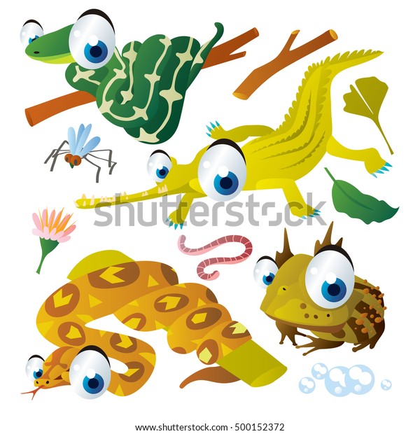Cute Vector Cartoon Reptile Collection Colorful Stock Vector (Royalty ...