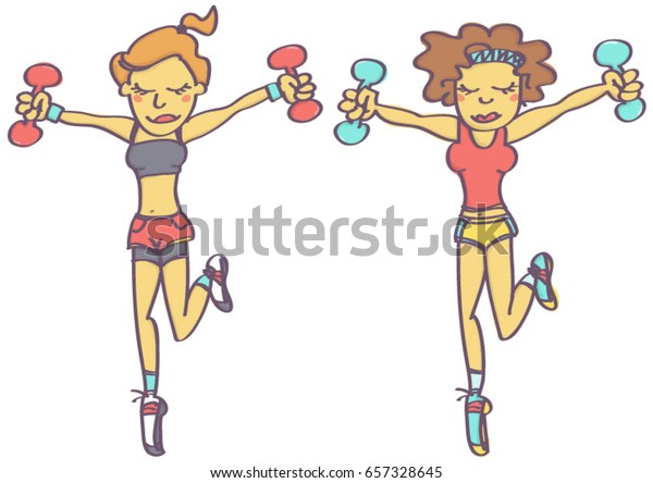 Cute Vector Cartoon Two Girls Doing Stock Vector (Royalty Free ...