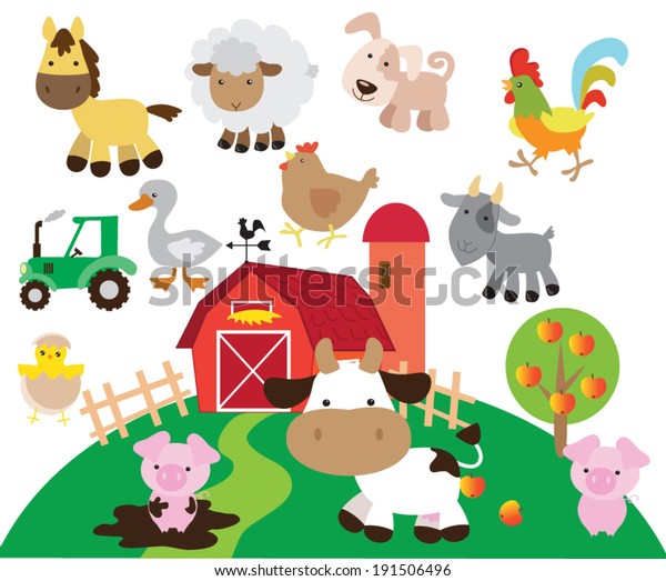 Cute Vector Farm Illustration Stock Vector (Royalty Free) 191506496