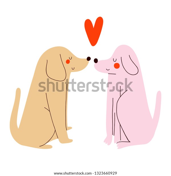 Cute Vector Illustration Two Dogs Love Stock Vector (Royalty Free ...