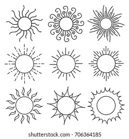Sun Outline Set Simple Doodle Style Stock Vector (Royalty Free ...
