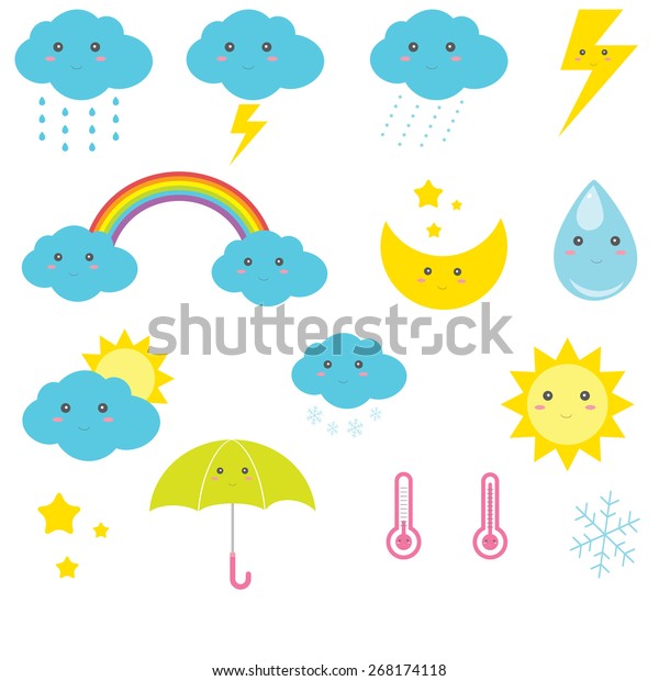 Cute Vector Weather Icons Stock Vector (Royalty Free) 268174118
