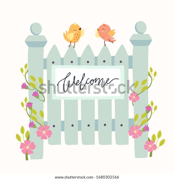 Cute Vector Wicket Welcome Sign Romantic Stock Vector (Royalty Free ...