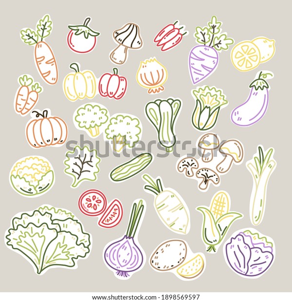 Cute Vegetable Color Line Doodle Background Stock Vector (Royalty Free ...