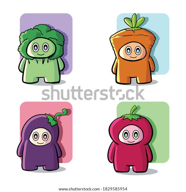 Cute Vegetables Mascot Illustration Set Stock Vector (Royalty Free ...