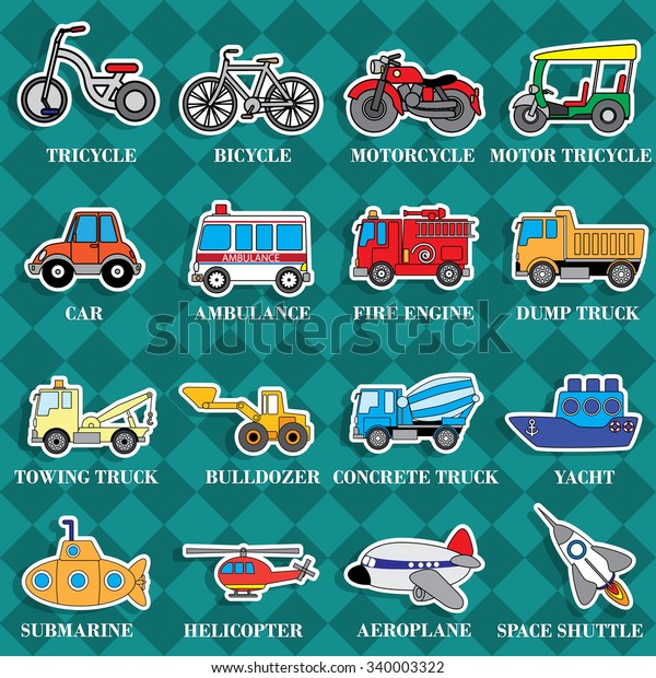 Cute Vehicle Types Sticker Style On Stock Vector (Royalty Free ...