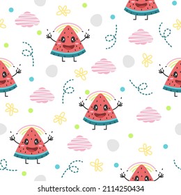 Cute Watermelon Cloud Cartoon Illustration Patterns Stock Vector ...