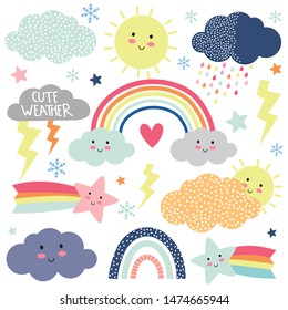 Cute Weather Vector Sets Sweet Color Stock Vector (Royalty Free ...