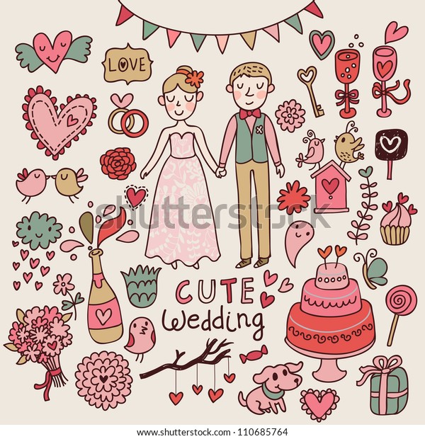 Una boda agradable. Gran caricatura romántica: vector de stock (libre ...