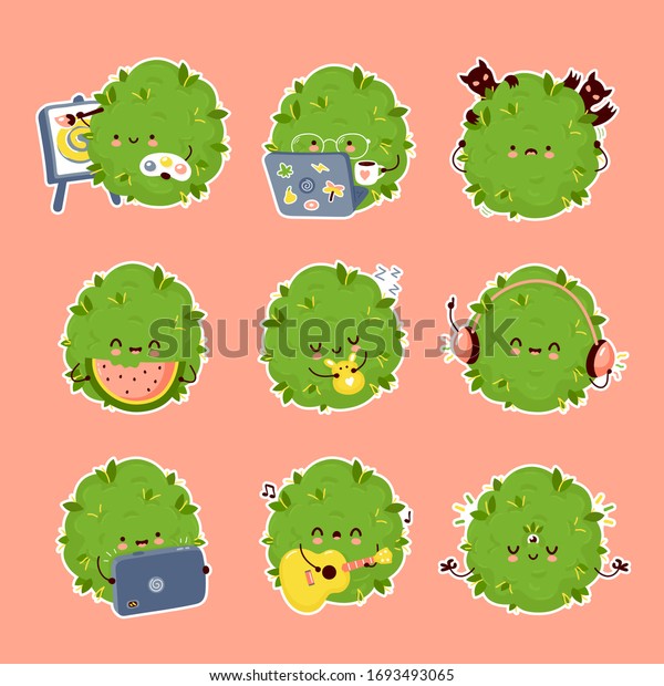Cute Weed Marijuana Bud Set Collection Stock Vector (Royalty Free ...