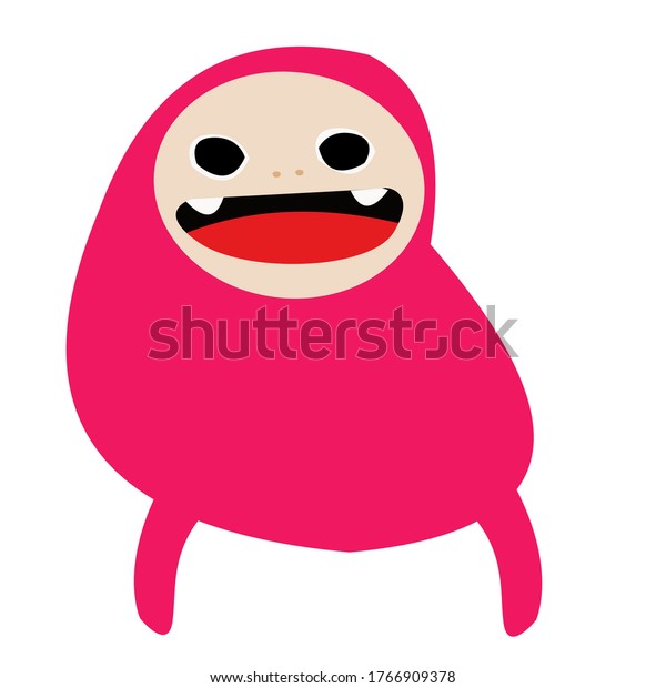 Cute Weird Scary Pink Monster Smiling Stock Vector (Royalty Free ...