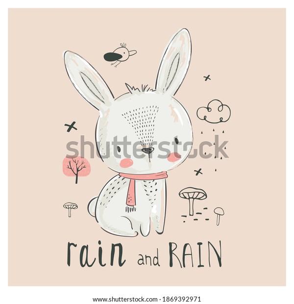 Cute White Bunny Hand Drawn Vector Stock Vector (Royalty Free) 1869392971