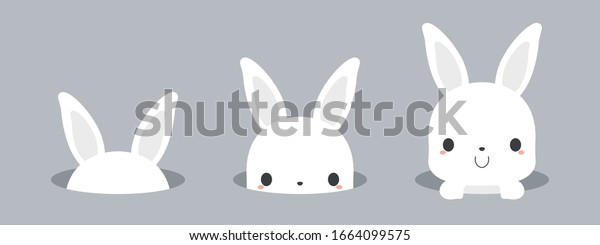 Cute White Bunny Rabbit Appearing Hole Stock Vector (Royalty Free ...