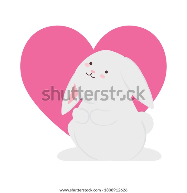 Cute White Rabbit Cartoon Pink Heart Stock Vector (Royalty Free ...