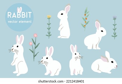 Cute White Rabbit Character Object Flower Stock Vector (Royalty Free ...