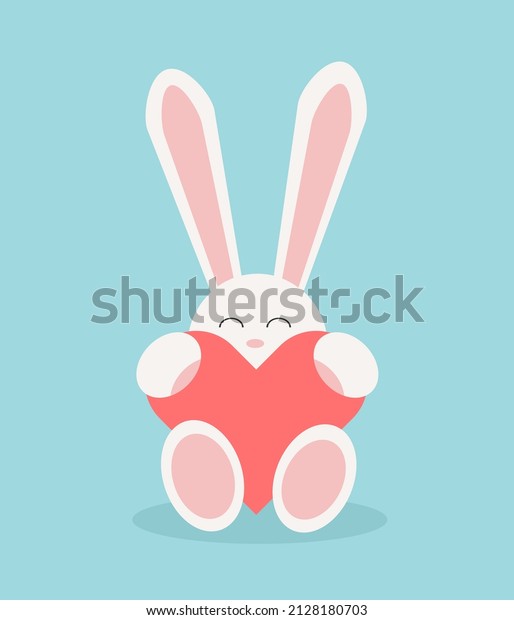 Cute White Rabbit Heart Flat Illustration Stock Vector (Royalty Free ...