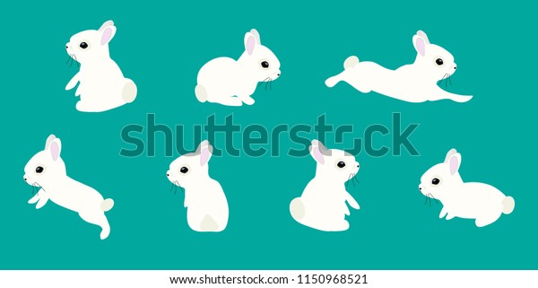 Cute White Rabbit Poses Cartoon Vector Stock Vector (Royalty Free ...
