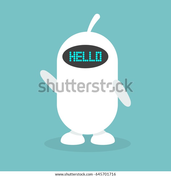 Cute White Robot Says Hello Flat Stock Vector (Royalty Free) 645701716 ...