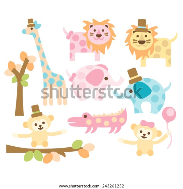 Cute Wild Animals Soft Pastel Colors 스톡 벡터(로열티 프리) 243261232 | Shutterstock
