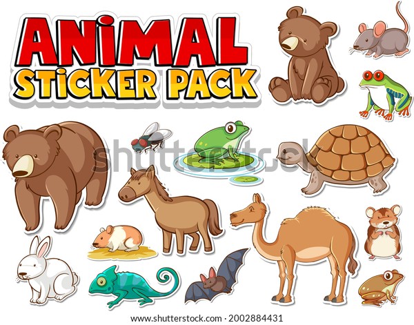 Cute Wild Animals Sticker Pack Isolated Stock Vector (Royalty Free ...