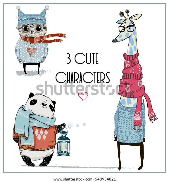 lindos animales de invierno: vector de stock (libre de regalías ...