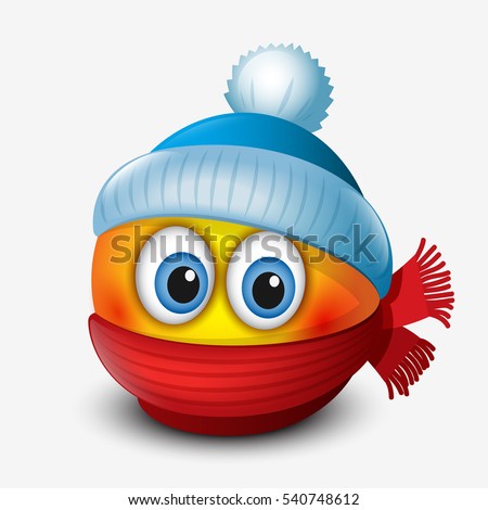 Cute Winter Emoticon Wearing Cap Scarf Image vectorielle de stock ...