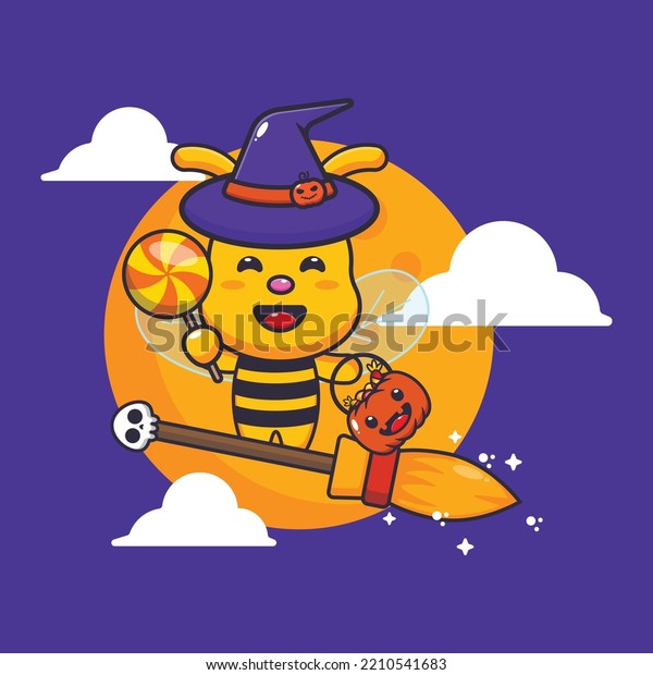 Cute Witch Bee Fly Broom Halloween Stock Vector (Royalty Free ...