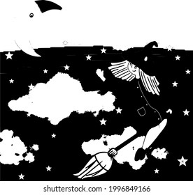 Cute Witch Waving Smiling Moon On Stock Vector (Royalty Free ...