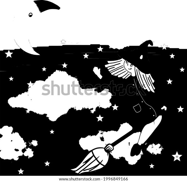 Cute Witch Waving Smiling Moon On Stock Vector (Royalty Free ...