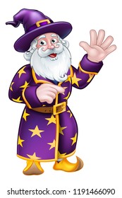 Cute Wizard Cartoon Character Pointing Waving Stock Vector (Royalty ...