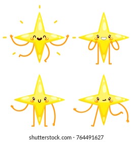 Cute Yellow Star Four Point Character Stock Vector (Royalty Free) 764491627