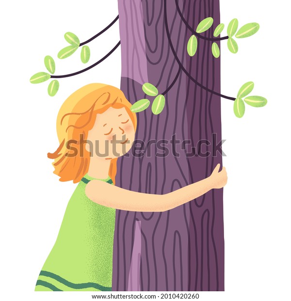 Muchacha linda abrazando un árbol. Amar: vector de stock (libre de ...