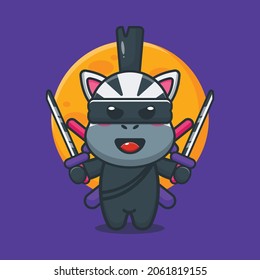 Cute Zebra Ninja Cartoon Vector Illustration Stock Vector (Royalty Free ...