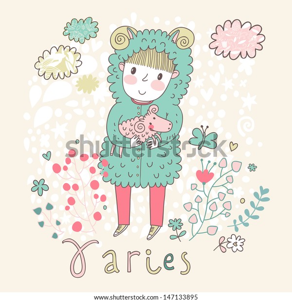 Cute Zodiac Sign Aries Vector Illustration Stock Vector (Royalty Free ...