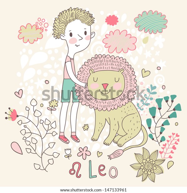 Cute Zodiac Sign Leo Vector Illustration Stock Vector (Royalty Free ...
