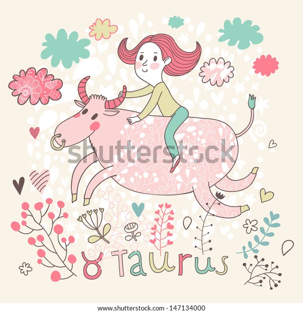 Cute Zodiac Sign Taurus Vector Illustration Stock Vector (Royalty Free ...