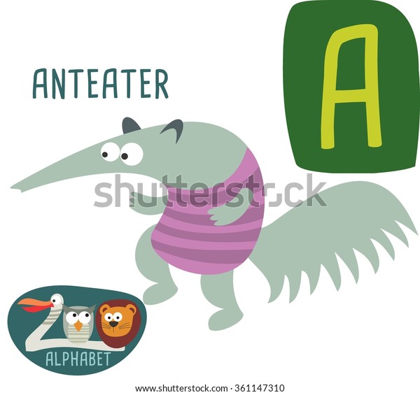 Cute Zoo Alphabet Vector Letter Anteater 스톡 벡터(로열티 프리) 361147310